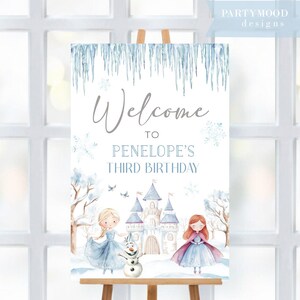 Frozen Birthday Welcome Sign, Editable Princess Elsa Party, Frozen ...