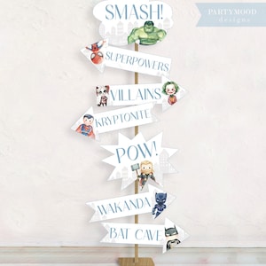 Superheroes Birthday Signs, Set of 6 Fun Signs, Food Drinks, Avengers ...