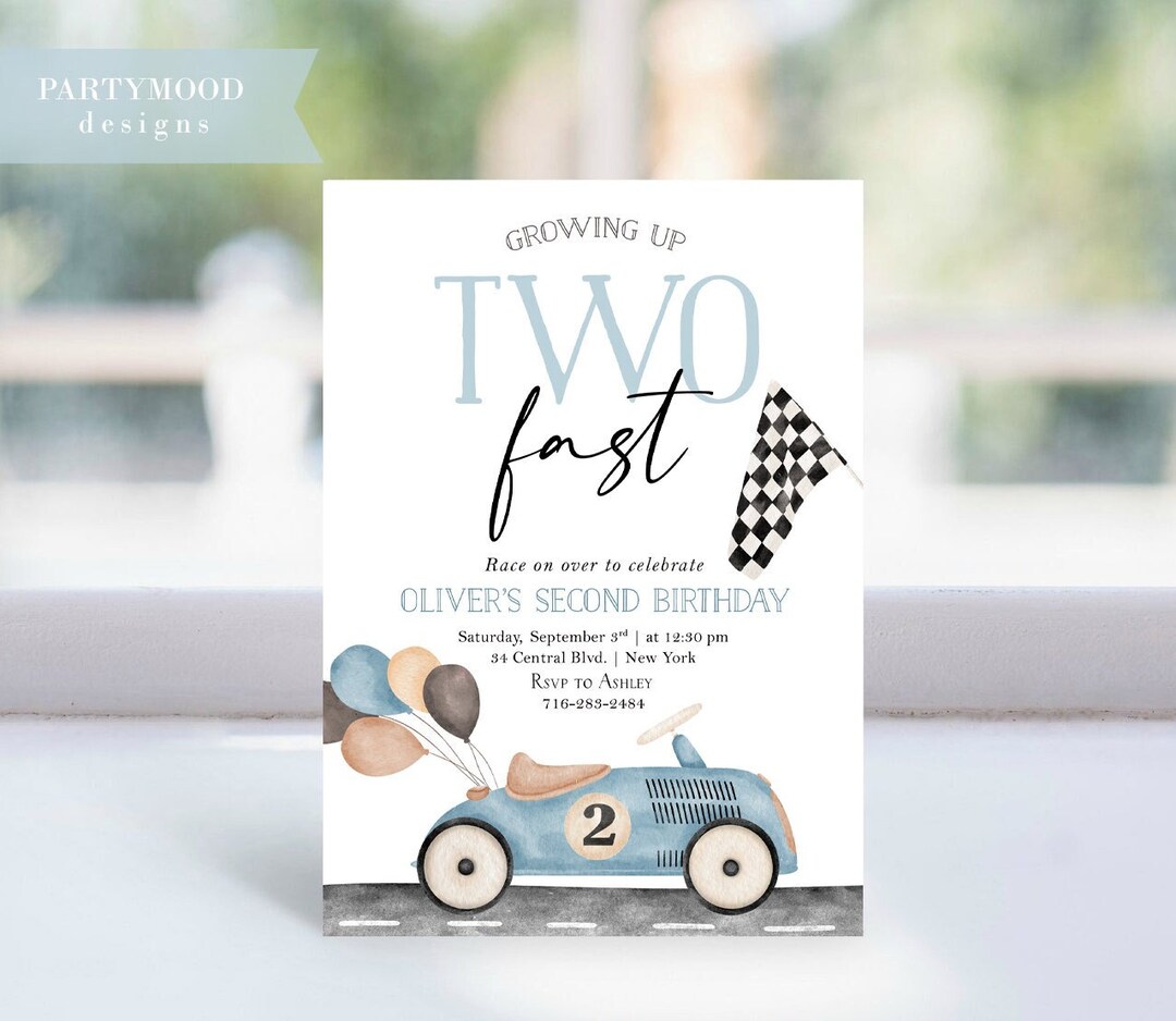 TWO Fast Racing Car First Birthday Invitation 2nd Birthday Racing Car ...
