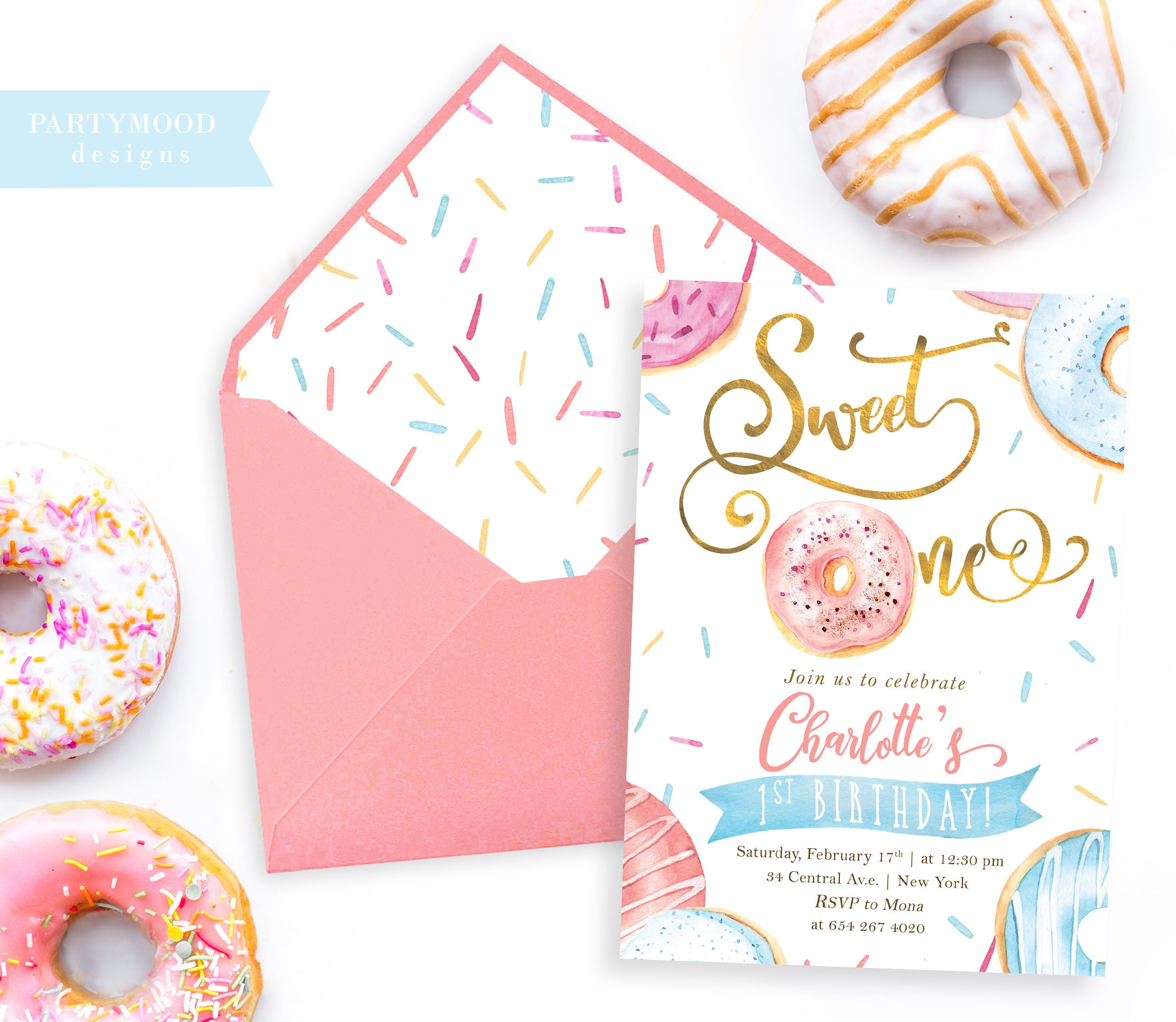 Donut Birthday Invitation, Donut Sweet One Invite, Donut First Birthday ...