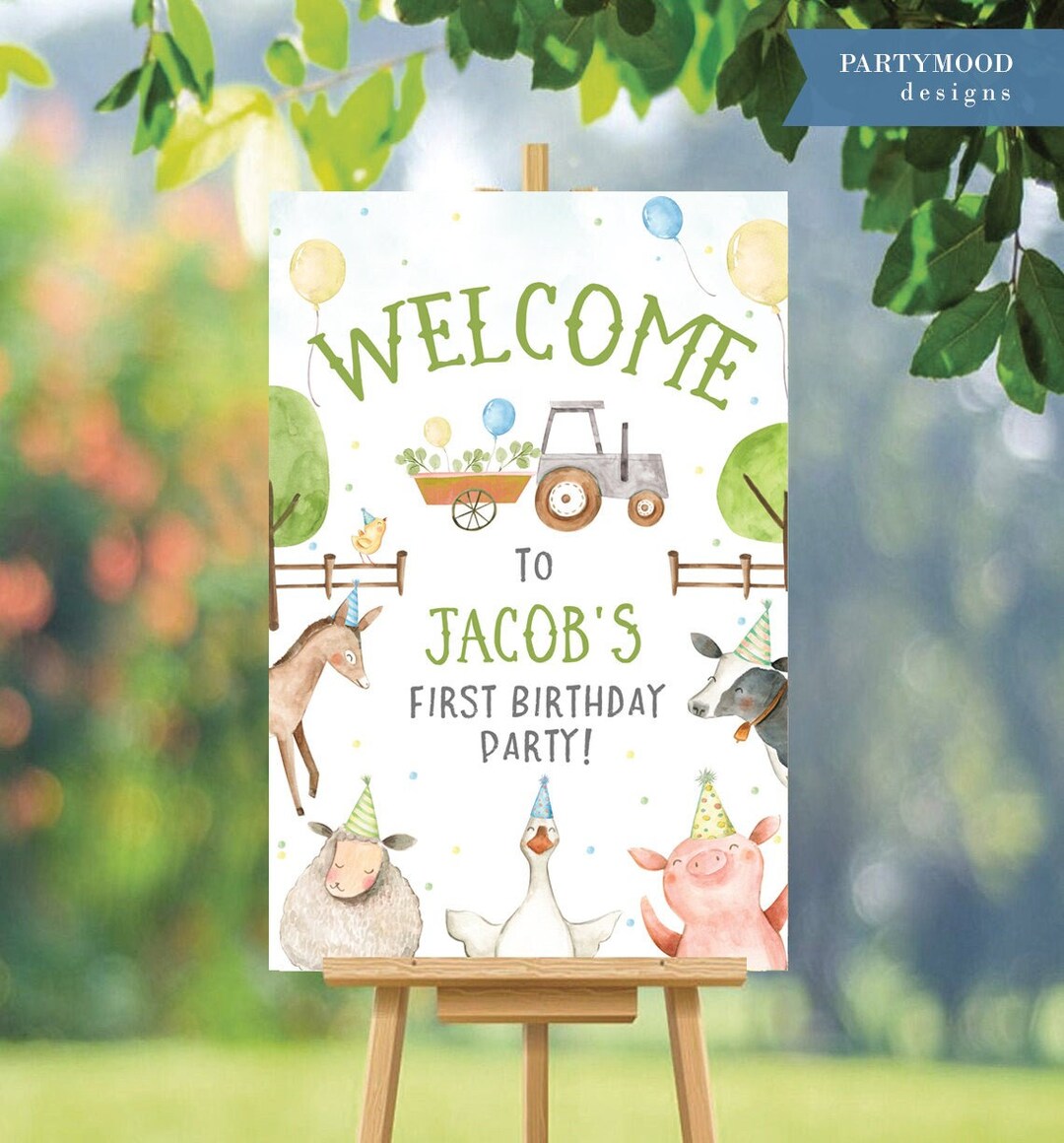 Farm Welcome Sign, Farm Animals, Boy First Birthday, Boy Birthday Party ...