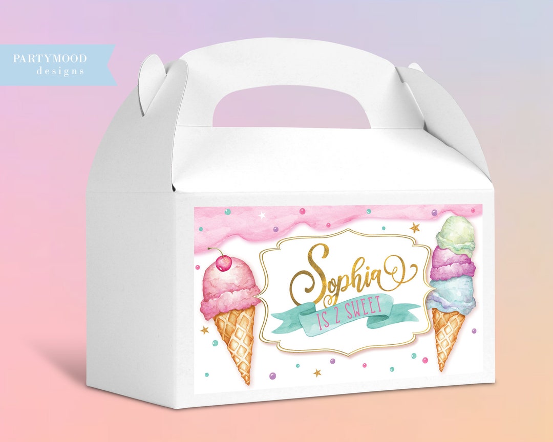 Ice Cream Gable Box, Gift Box, Favor Bag, Two Sweet, Here's the Scoop ...