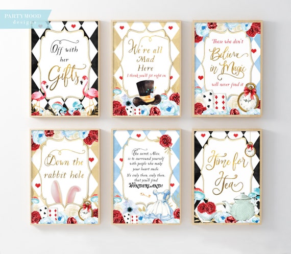 Alice in Wonderland Party Signs Set of Printable Signs Decor | Etsy
