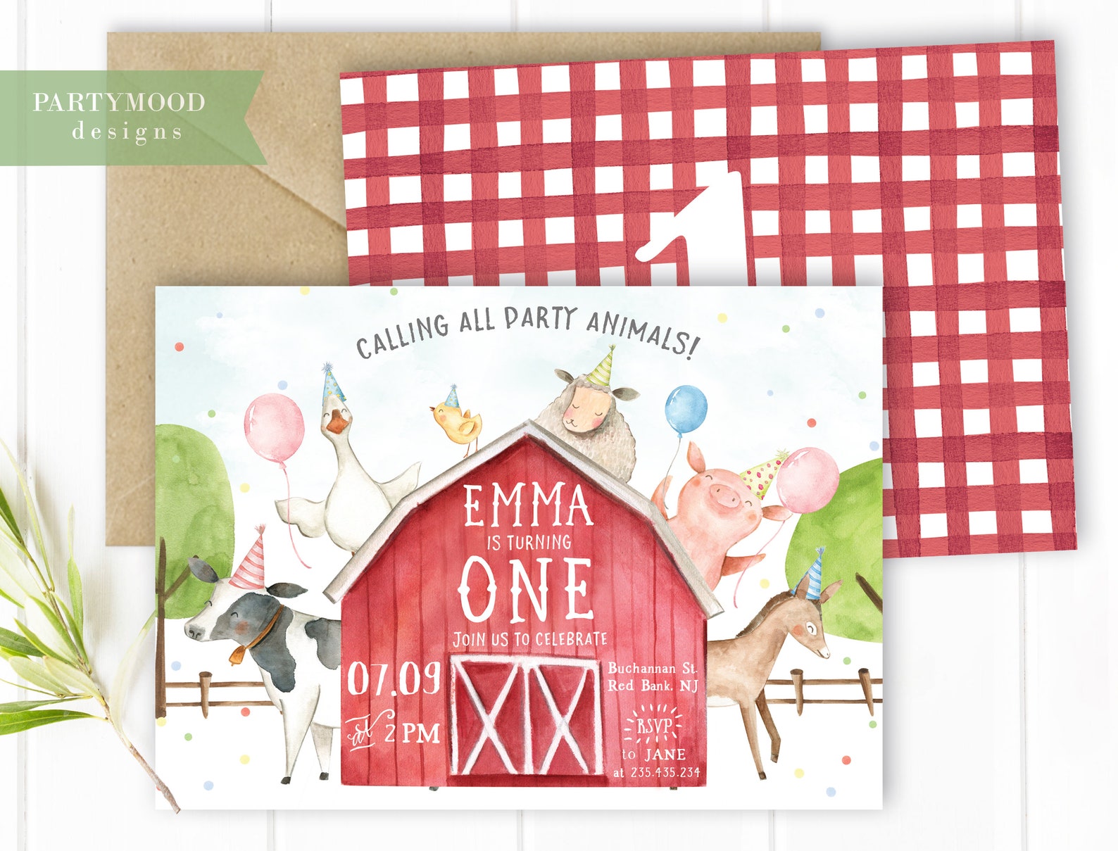 Farm Animals Birthday Invitation, First Birthday Invite, Party Animals ...