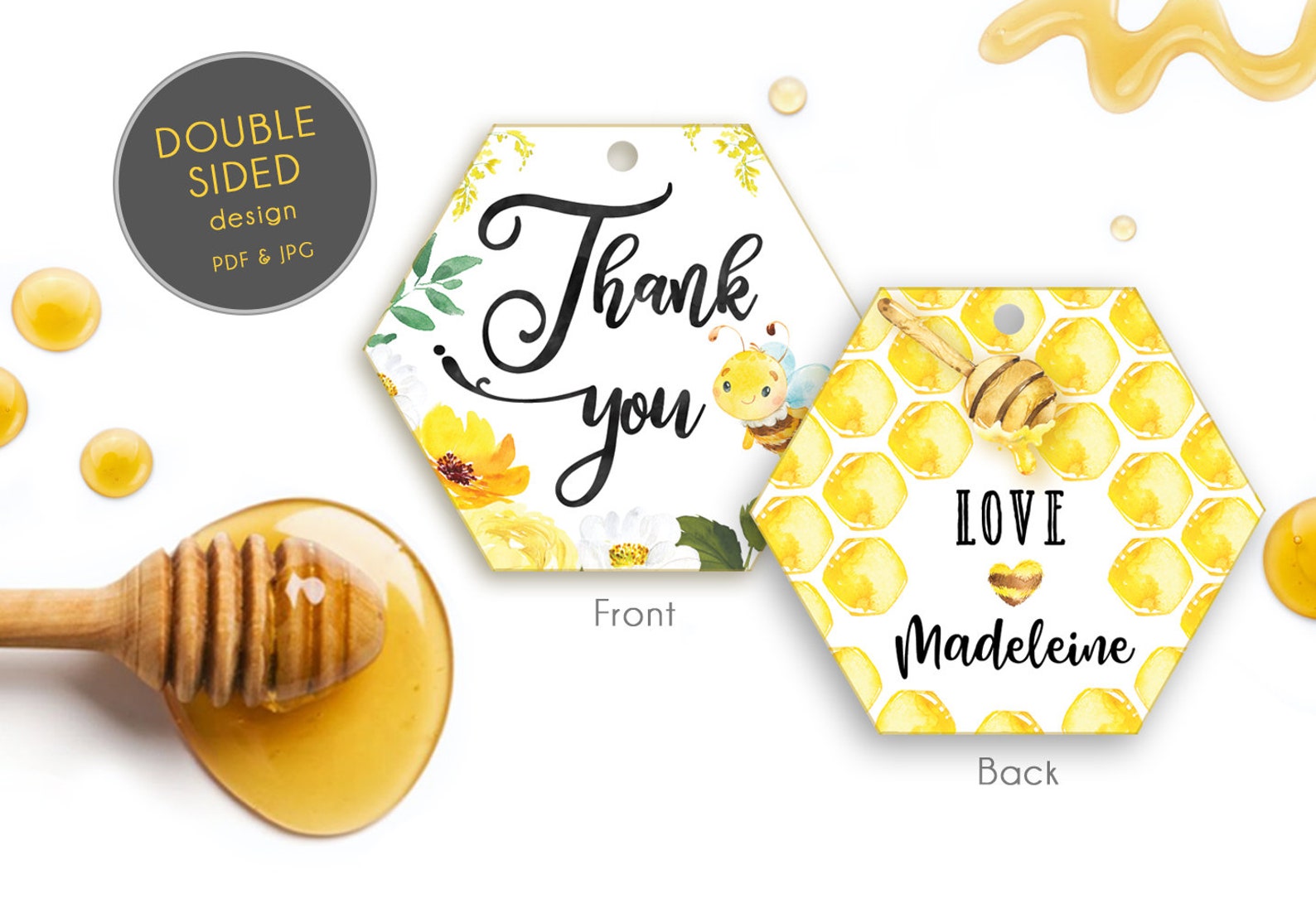 Bee Tags Hexagon Bee Tag Bumble Bee Decor Double Sided Tag | Etsy