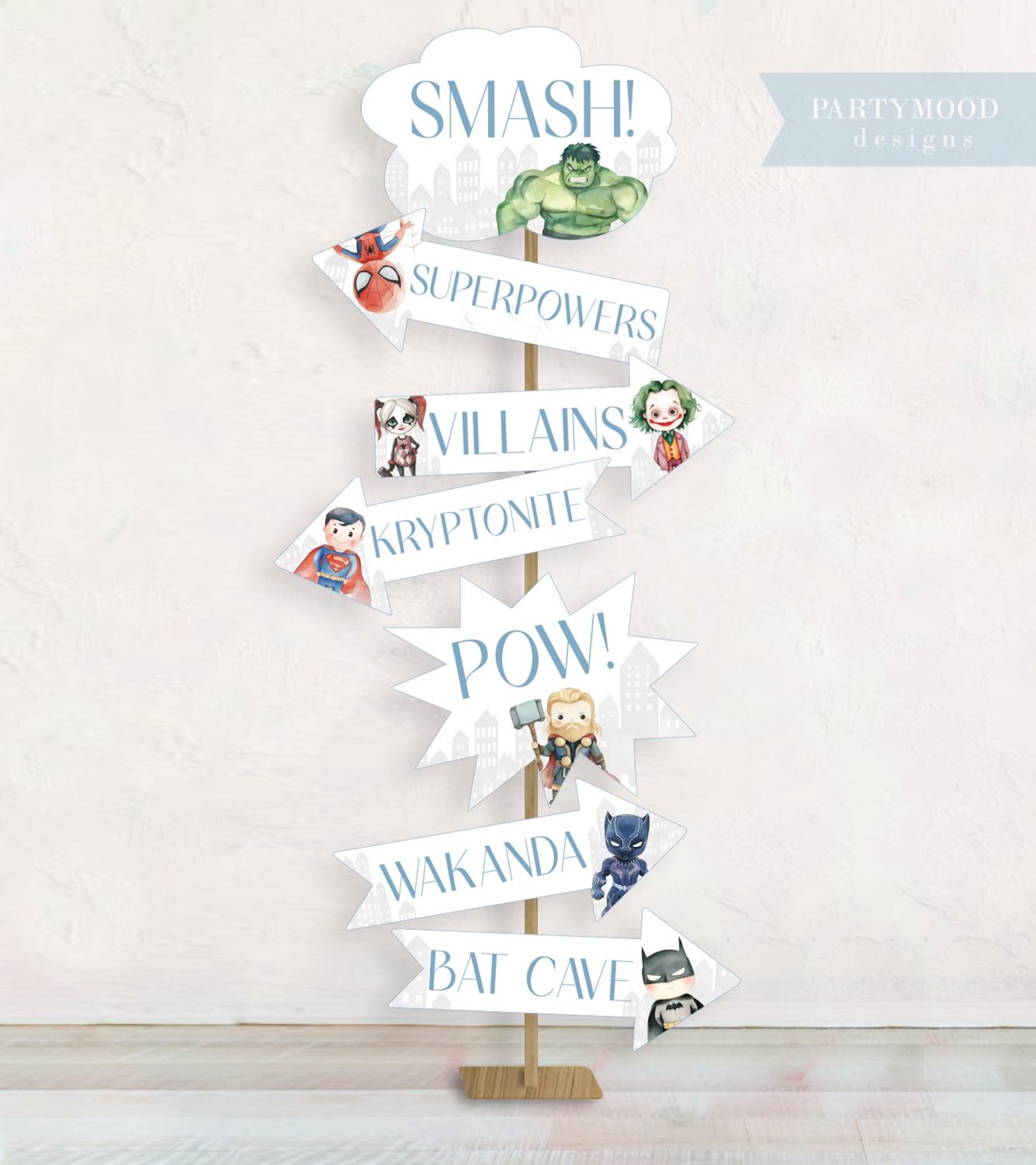 Superheroes Birthday Sign, Directional Arrows, Fun Superhero Signs ...