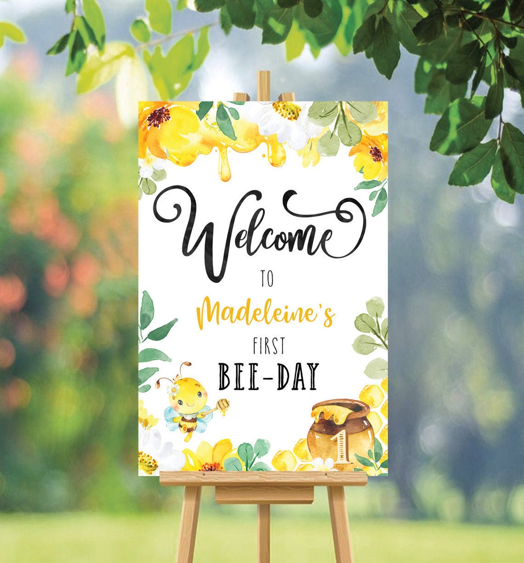 Bee Welcome Sign, Editable Bumble Bee Decor, Little Honey Birthday ...