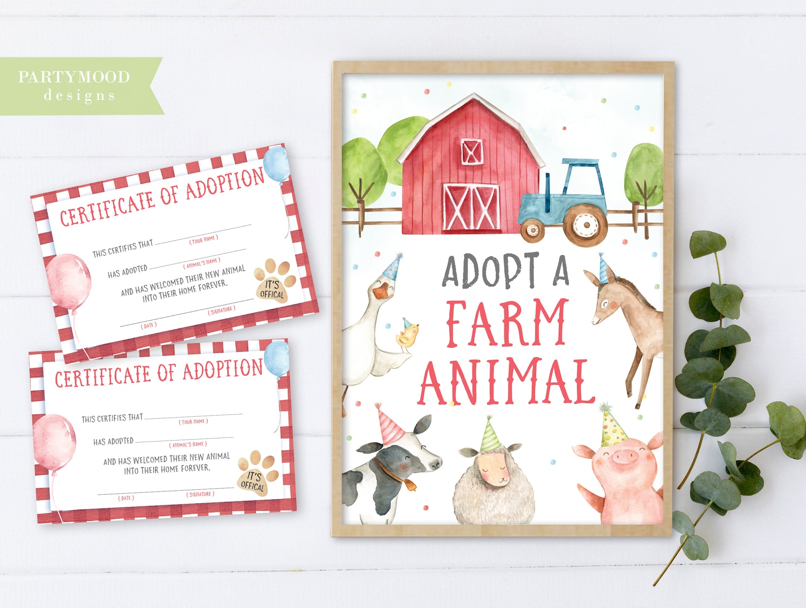 Adopt A Farm Animal Sign, Certificate of Adoption, Farm Animals Decor ...