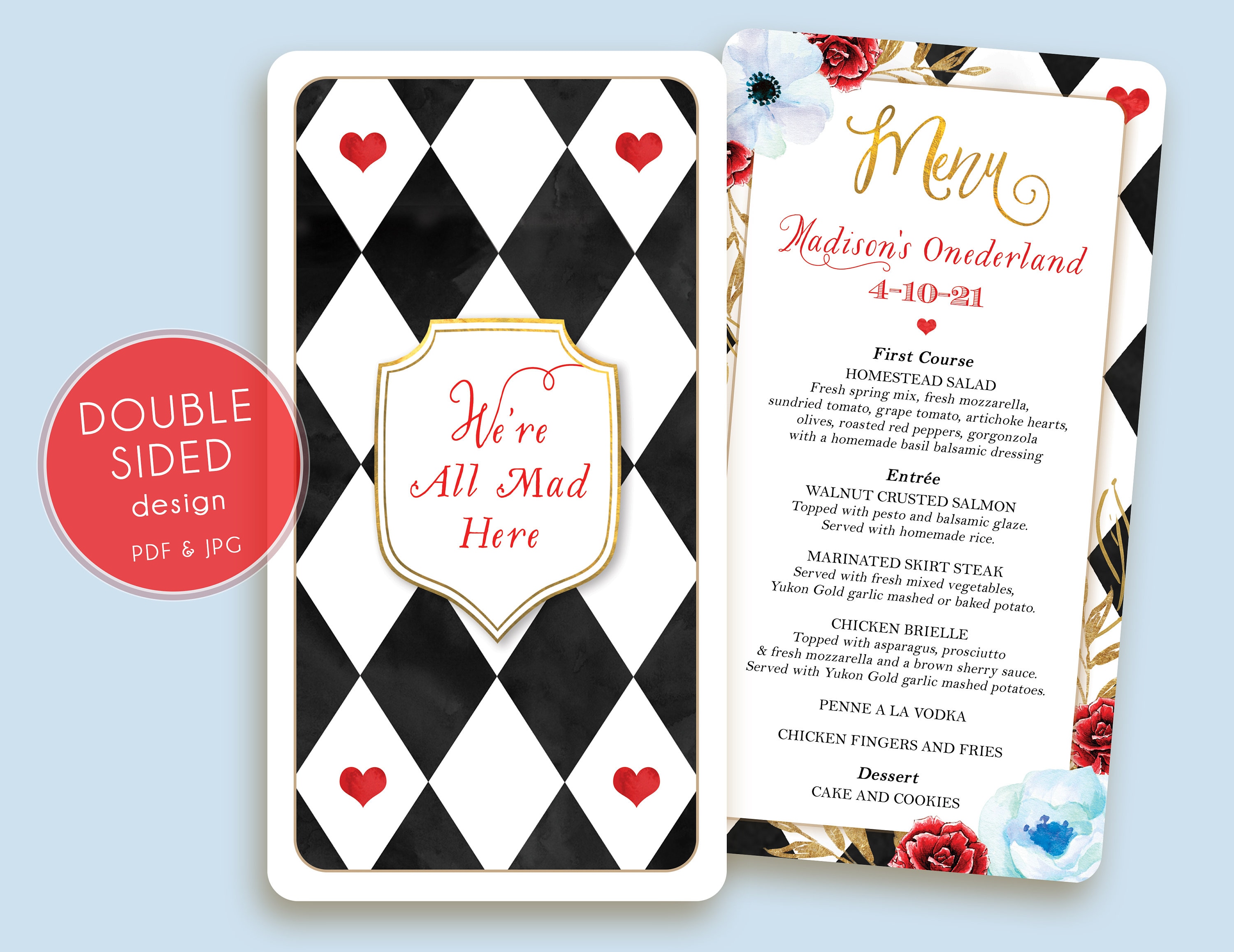 Alice in Wonderland Menu Party Decorations Onederland Party - Etsy