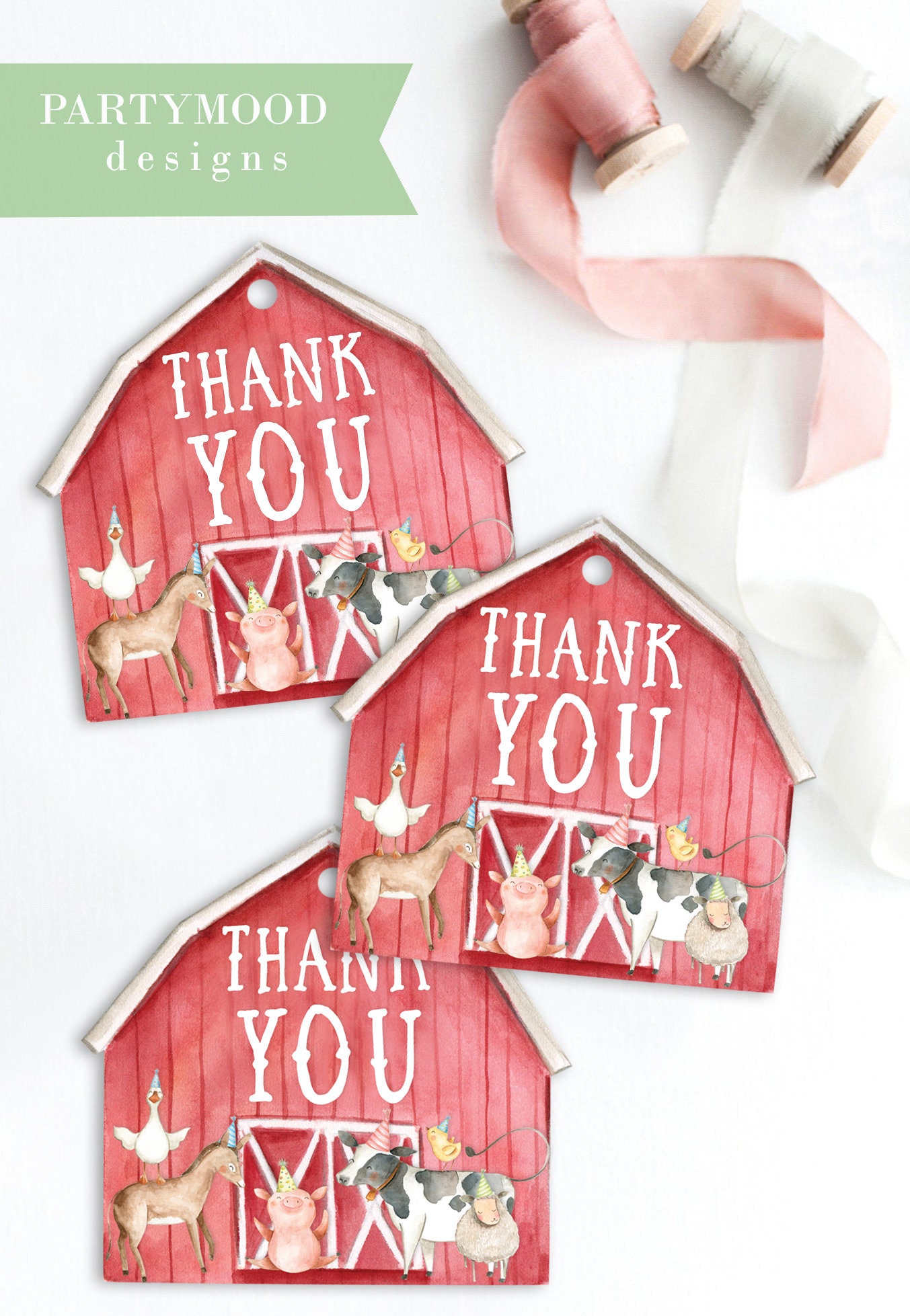 Farm THANK YOU Tags, Favor Tag, Farm Animals First Birthday, Barnyard ...