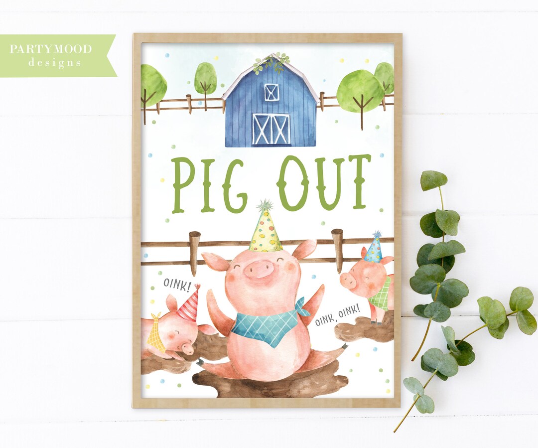 Pig Out Sign, Food Farm Sign, Fun Farm Signs, Farm Animals Table Decor ...