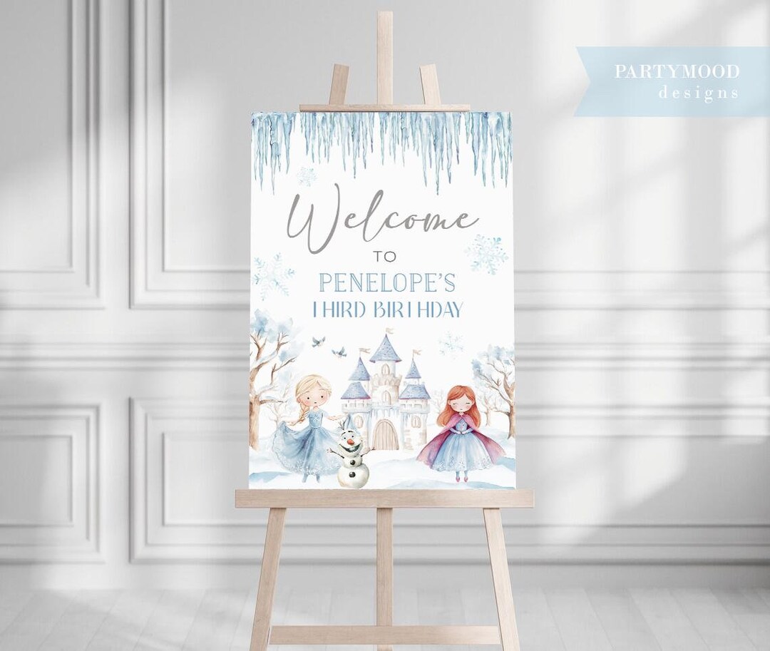 Frozen Birthday Welcome Sign, Editable Princess Elsa Party, Frozen ...