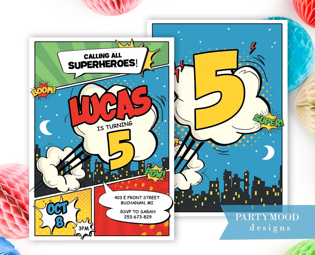 Editable Superheroes Birthday Invitation, Superhero Birthday Invite ...