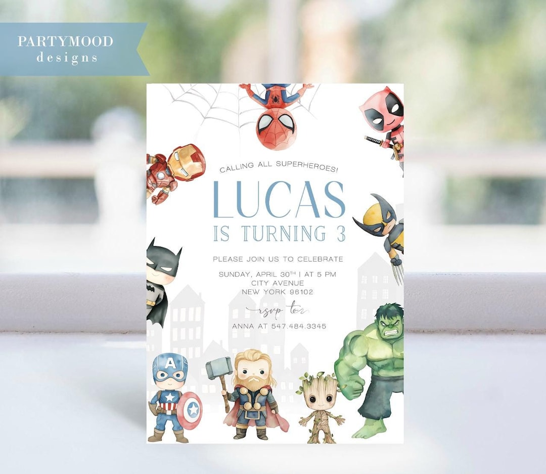 Editable Superheroes Birthday Invitation, Superhero Birthday Invite ...