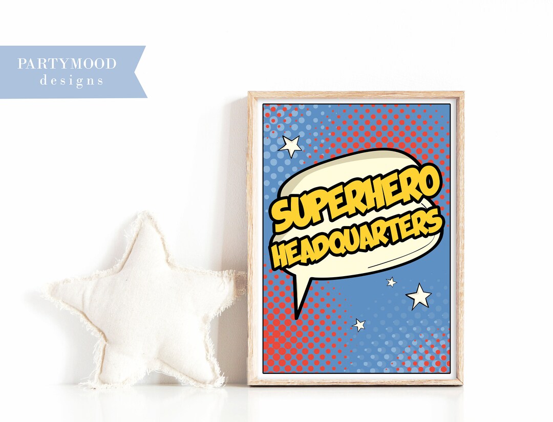 Superheroes Headuarters Sign, Fun Sign, Table Decor, Superhero Birthday ...
