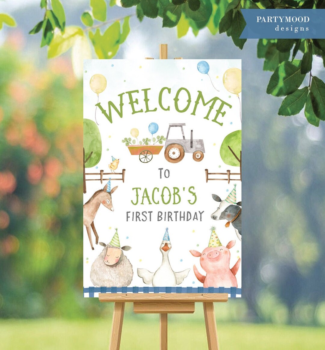 Farm Welcome Sign, Farm Animals, Boy First Birthday, Boy Birthday Party ...