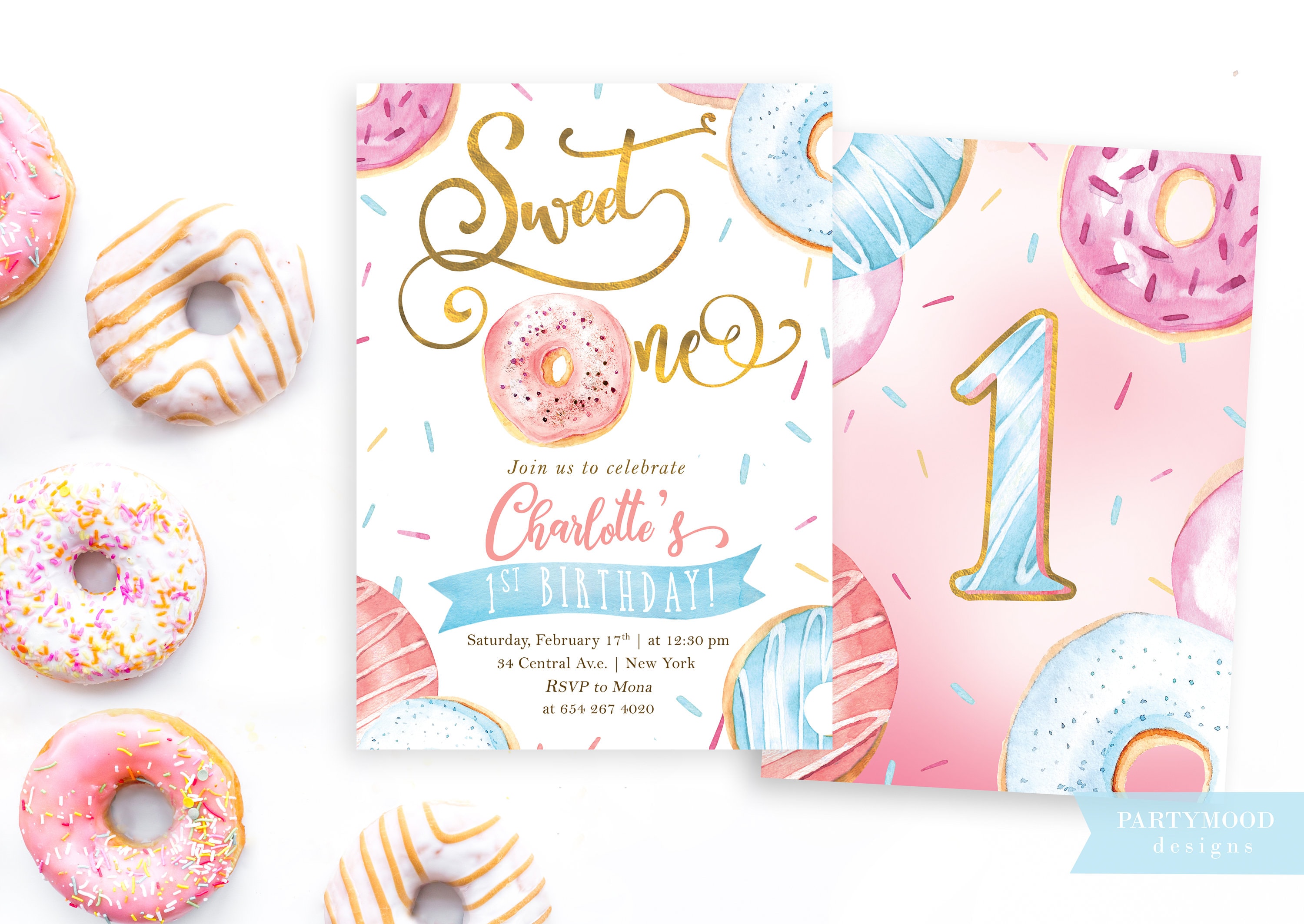 Donut Birthday Invitation, Donut Sweet One Invite, Donut First Birthday ...