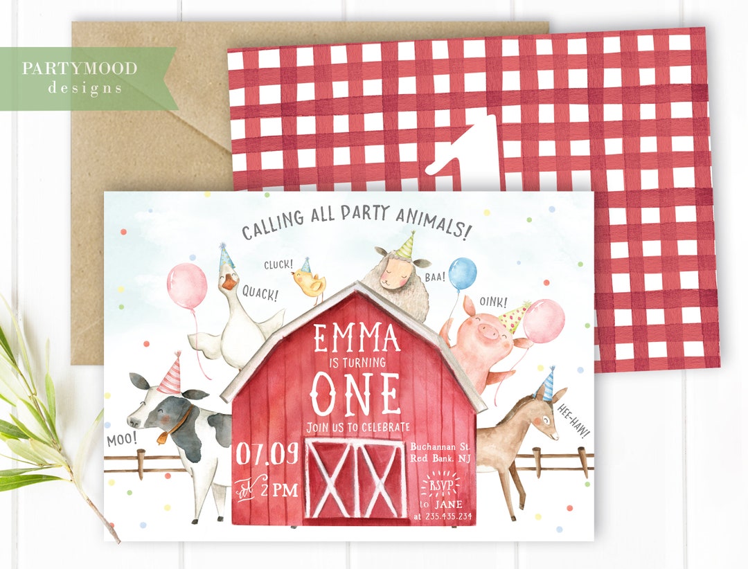 Farm Animals Birthday Invitation, Editable First Birthday Invite, Party ...