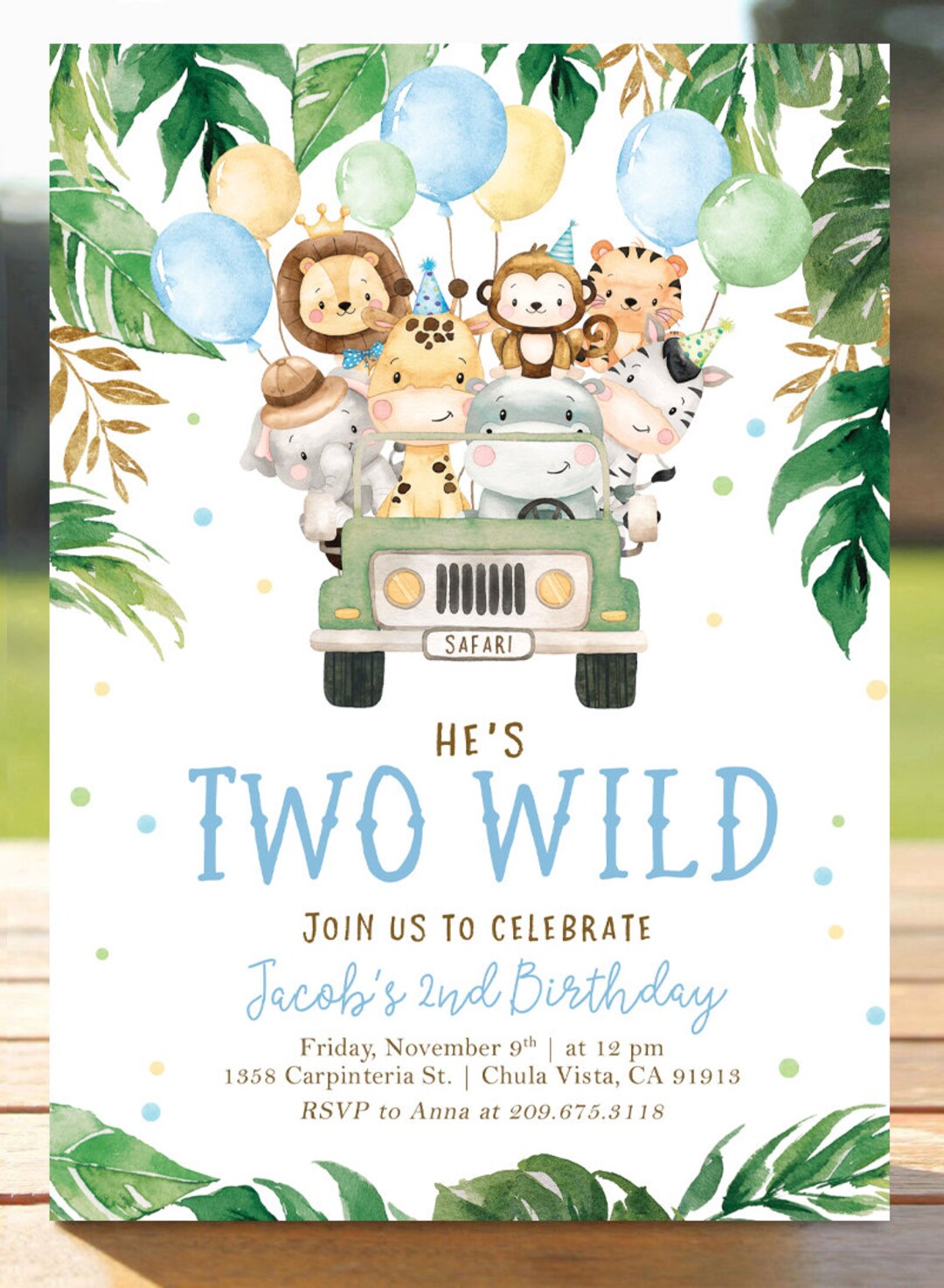Two Wild Safari Birthday Invitation, Safari Animals 2nd Birthday Invite ...