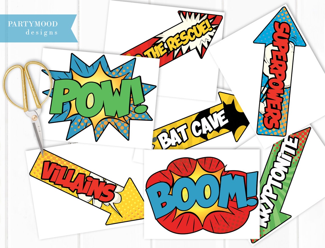 Superhero Arrows, Birthday Welcome Sign, Directional Arrows Superheroes ...