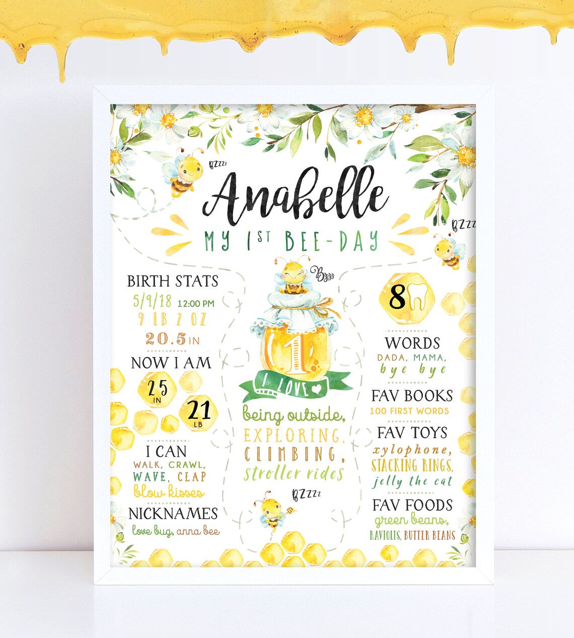 Bee Milestone Poster Honey Bee Our Little Honey Birthday | Etsy