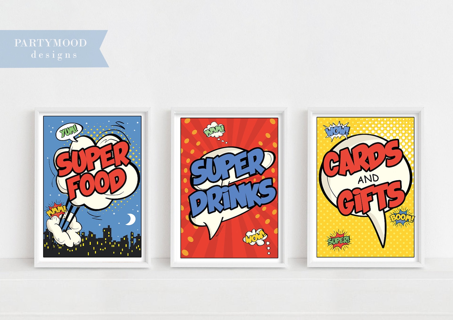 Superheroes Party Signs, Drinks Gifts Food Sign, Table Decor, Superhero ...