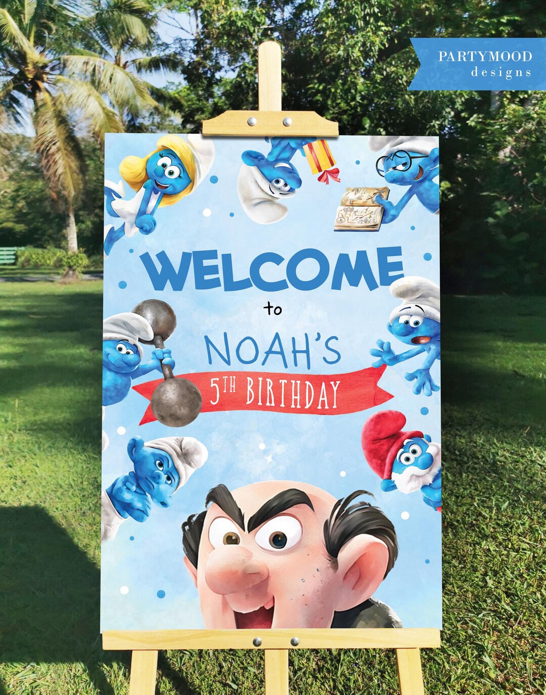 Smurfs Birthday Welcome Sign, Editable Smurf Reception Sign, Smurfs ...