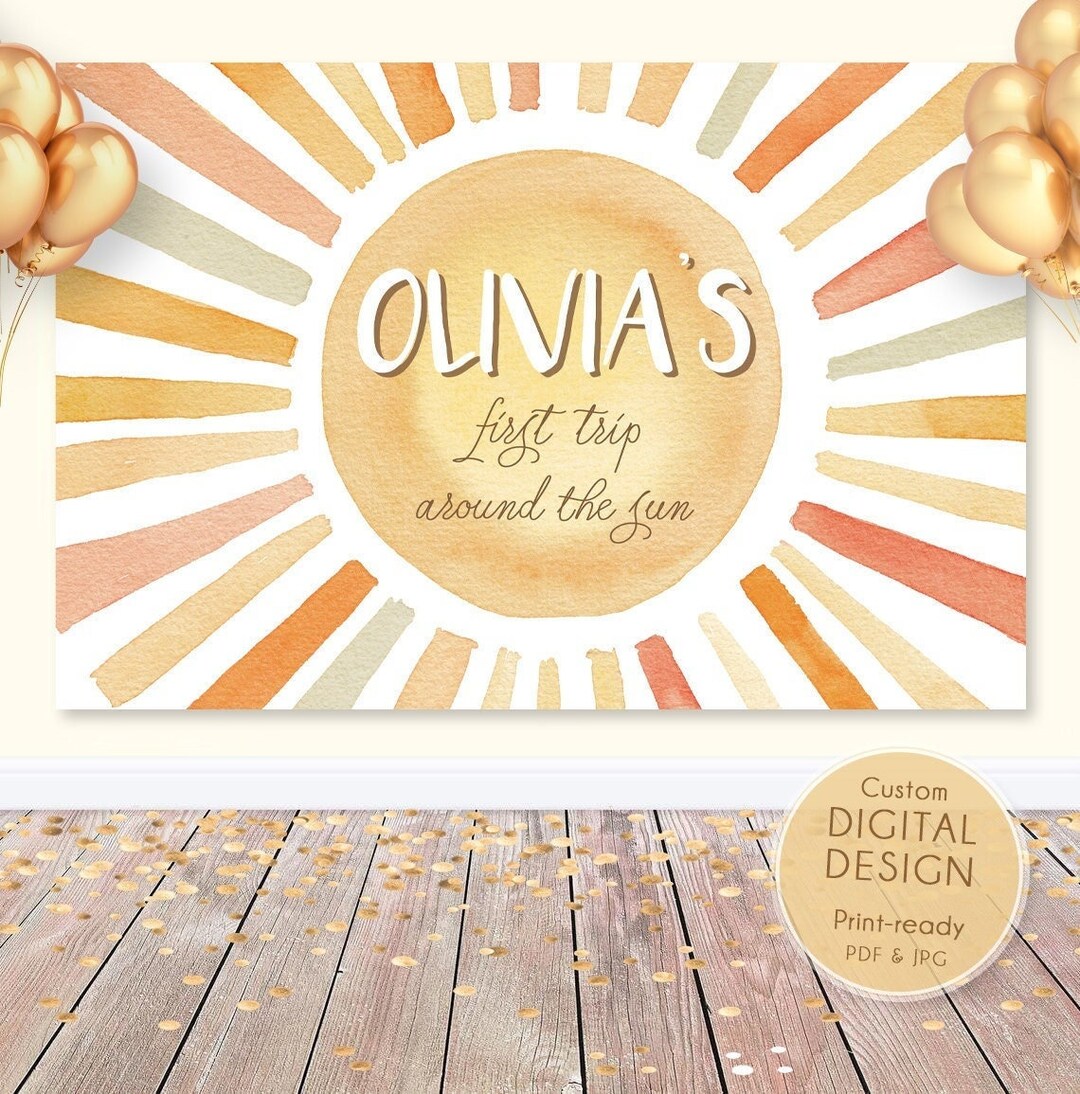 Our Little Sunshine Backdrop, Editable Birthday Sign, Sun, You Are My ...