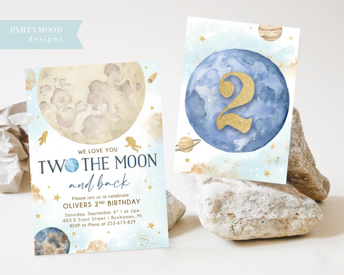 Two the Moon Invitation Outer Space Birthday Invitation - Etsy