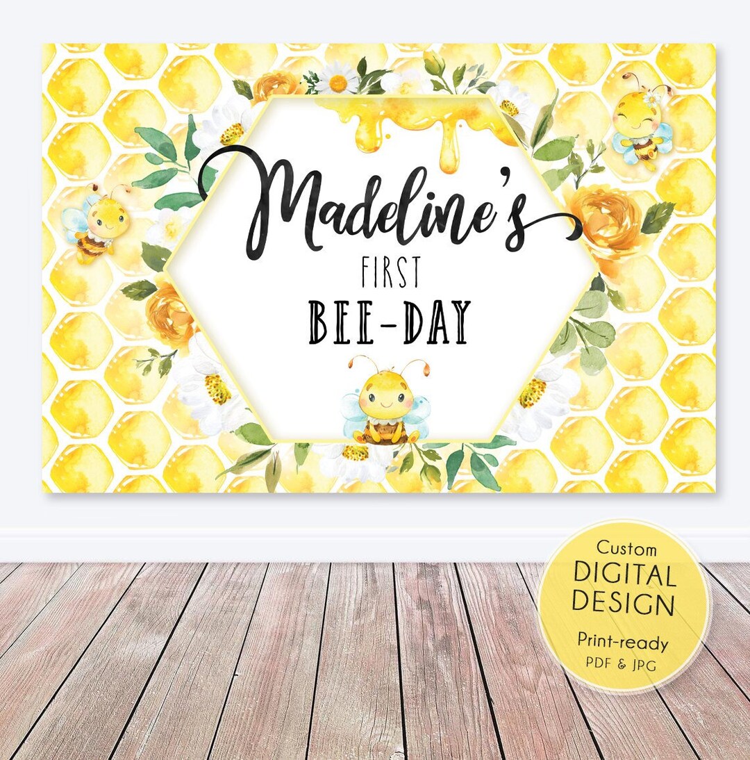 Bee Backdrop, Bumble Bee Banner, Little Honey Birthday Party, Bee-day ...