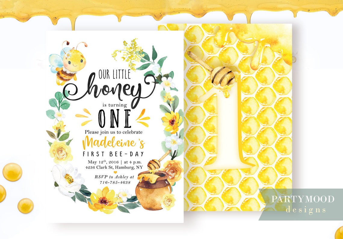 Bee Birthday Invitation Editable Beehive Invite Little Honey - Etsy