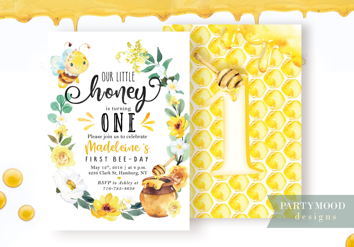 Bee Birthday Invitation Editable Beehive Invite Little Honey - Etsy