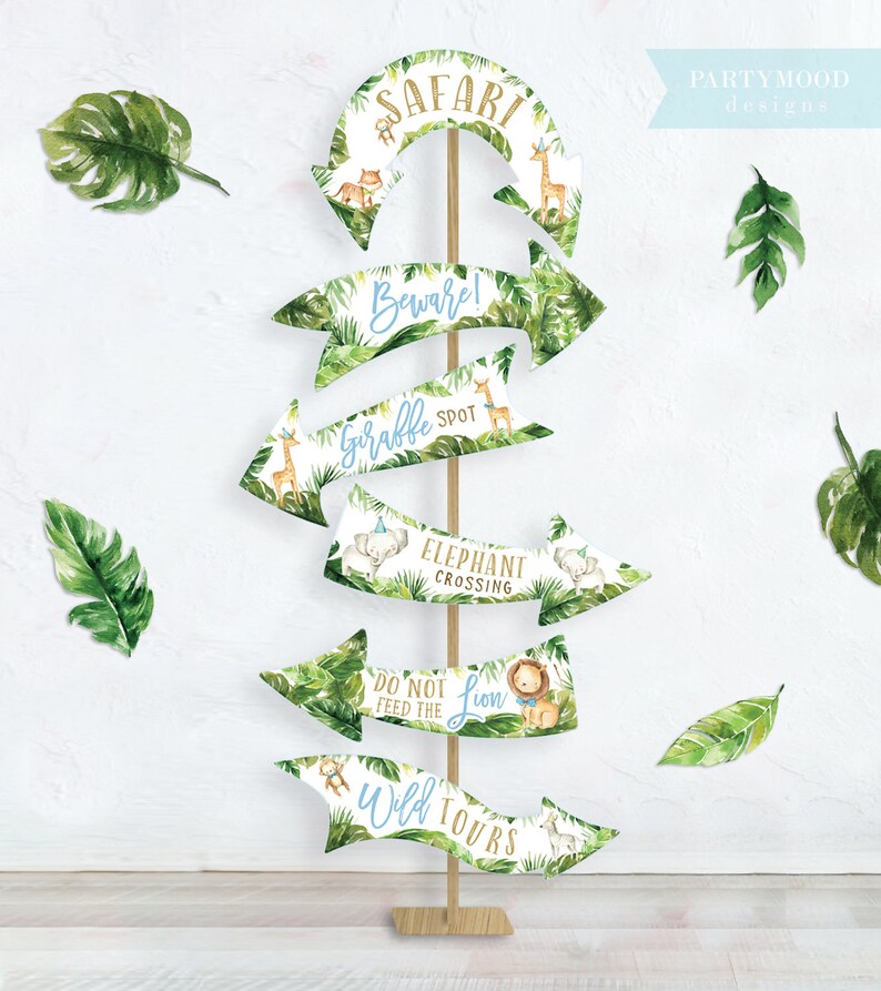 Wild One Safari Welcome Sign, Editable, Blue Boys Wild Tropical, Lion ...