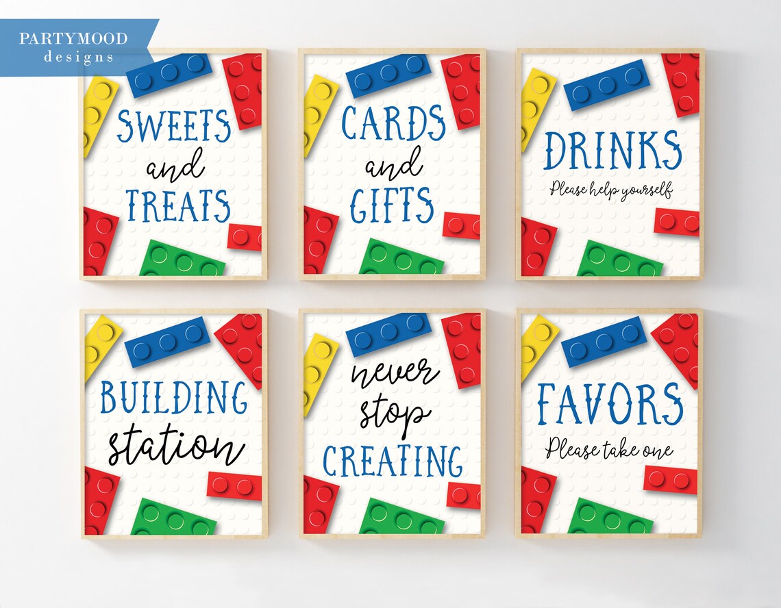 Building Blocks Birthday Signs, Set of 6, Building Bricks, Blocks ...