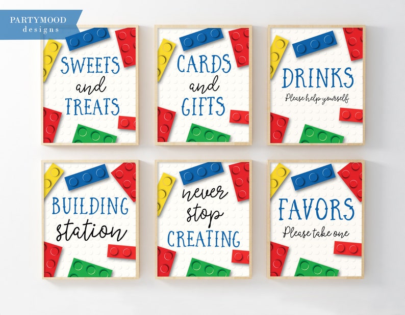 Building Blocks Birthday Signs, Set of 6, Building Bricks, Blocks ...