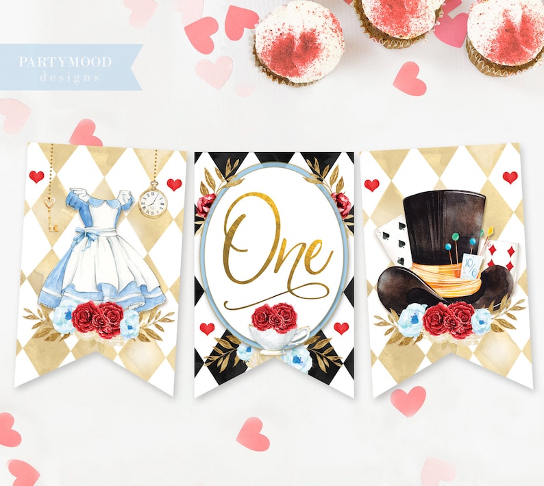 Alice in Wonderland ONE Banner Highchair Banner Onederland | Etsy