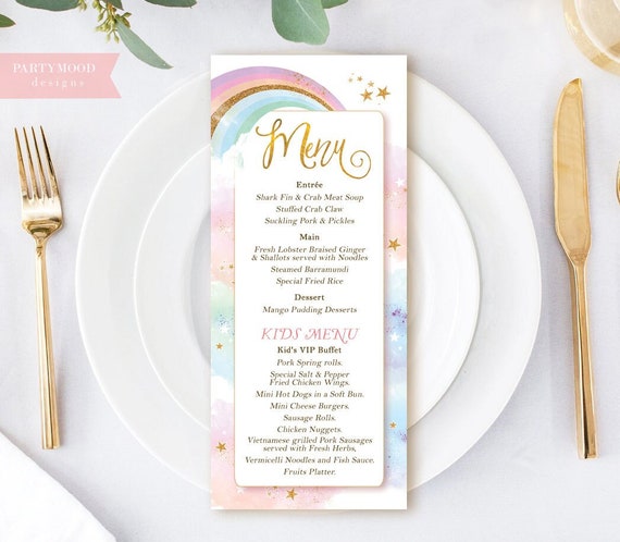 Rainbow Food Menu Rainbow Unicorn Birthday Food Cards Table | Etsy