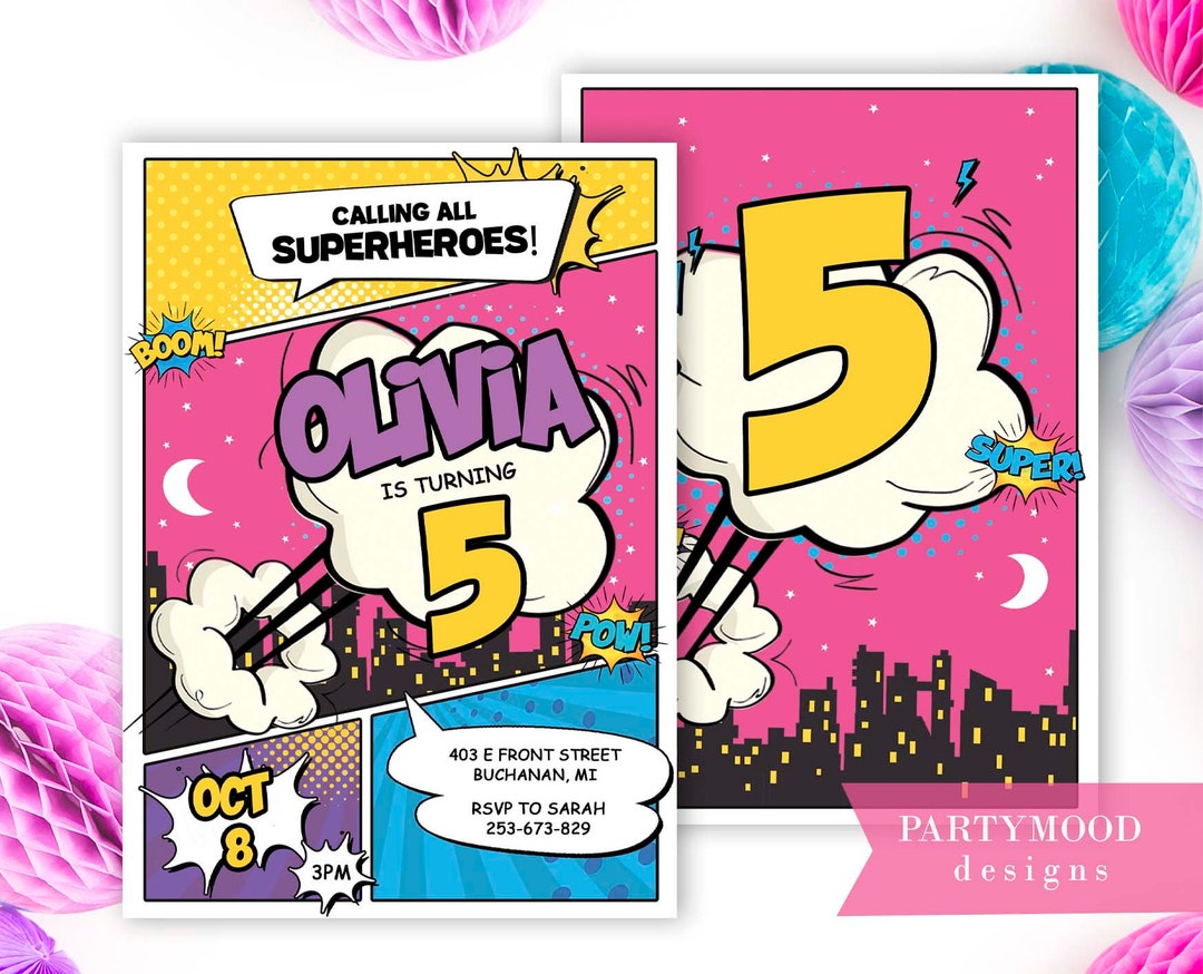 Editable Superheroes Birthday Invitation, Superhero Birthday Invite ...