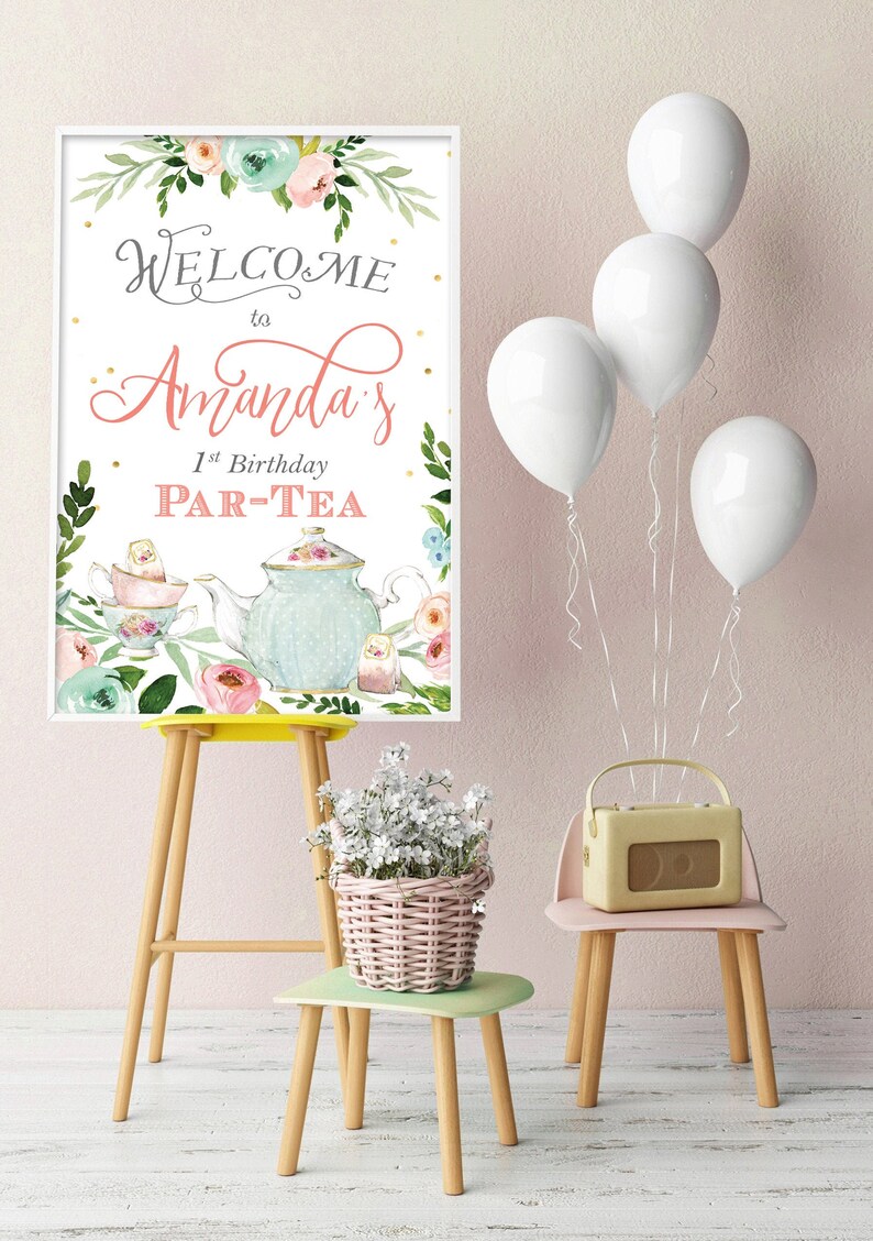 Floral Tea Party Welcome Sign Girl 1st Birthday High Tea - Etsy