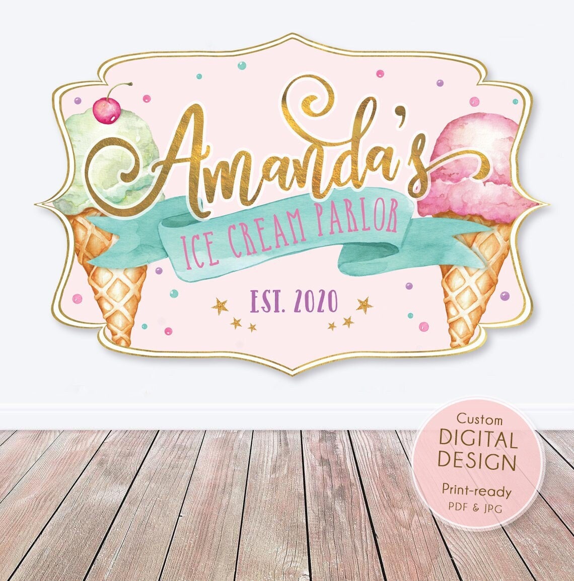 Ice Cream Backdrop Ice Cream Parlor Sign Here's the - Etsy