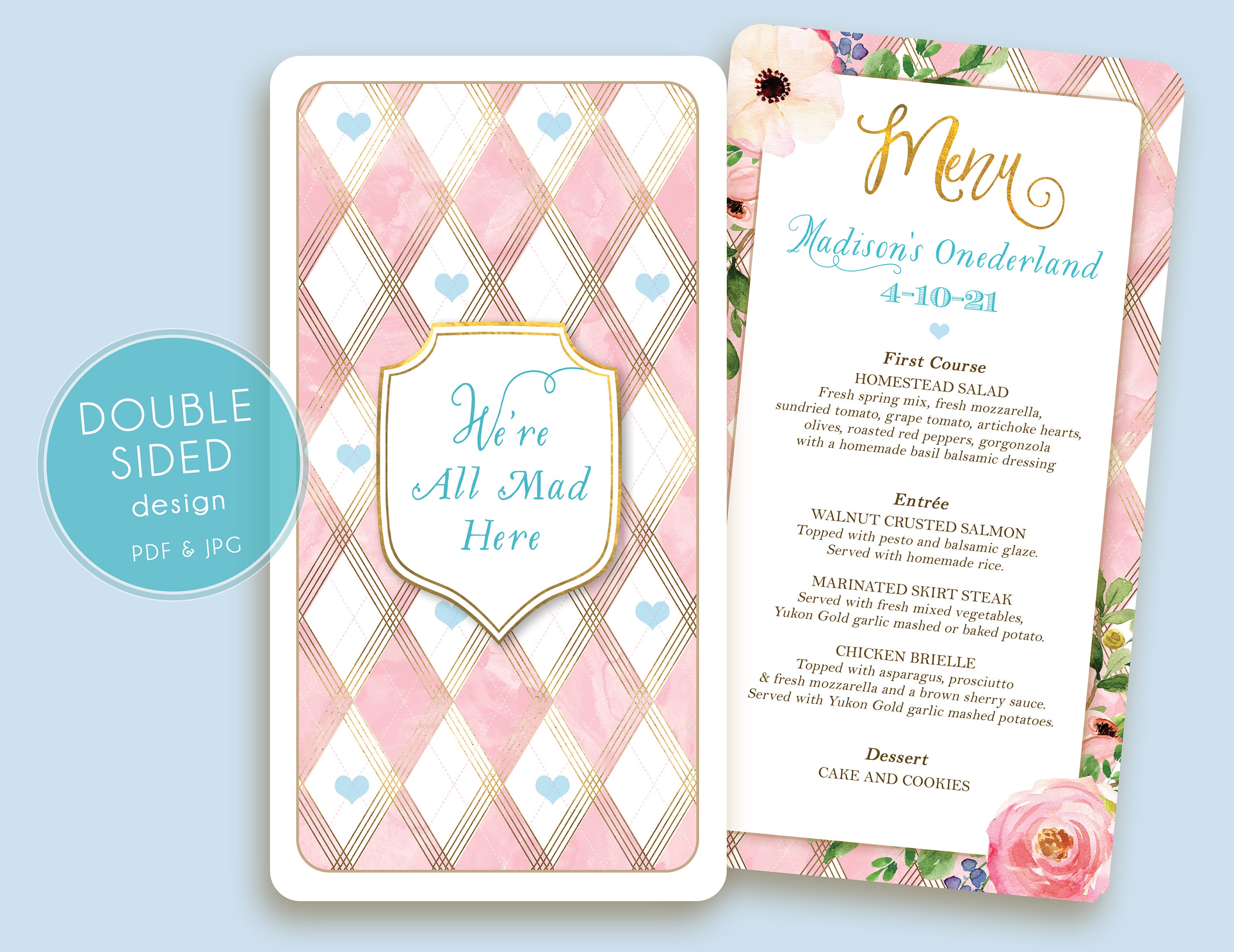 Alice in Wonderland Menu Party Decorations Onederland Party | Etsy