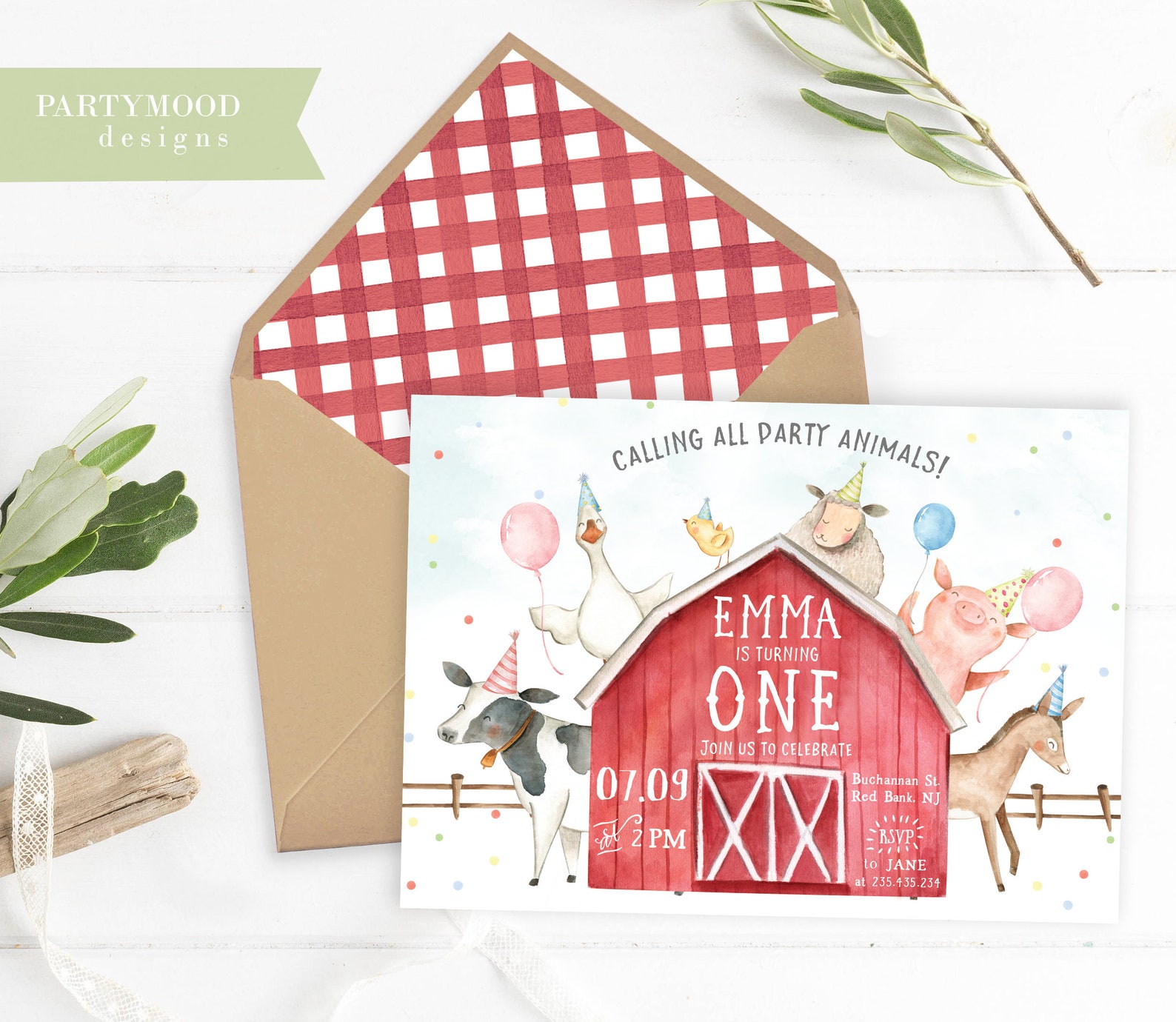 Farm Animals Birthday Invitation Editable First Birthday - Etsy