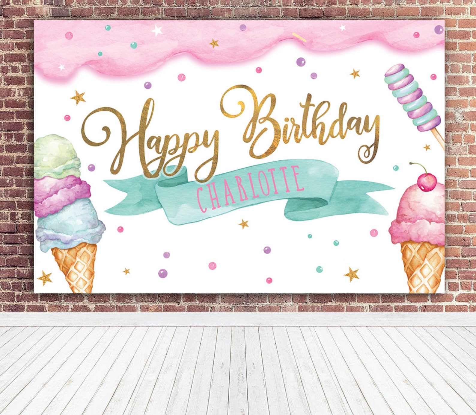 Ice Cream Backdrop, PRINTABLE, Here's the Scoop, Sweet One, Two Sweet ...