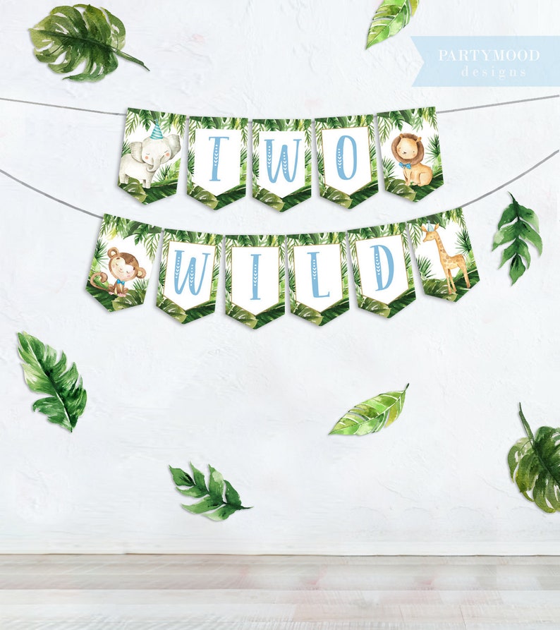 Two Wild Backdrop Safari Banner Boy 2nd Birthday Jungle | Etsy
