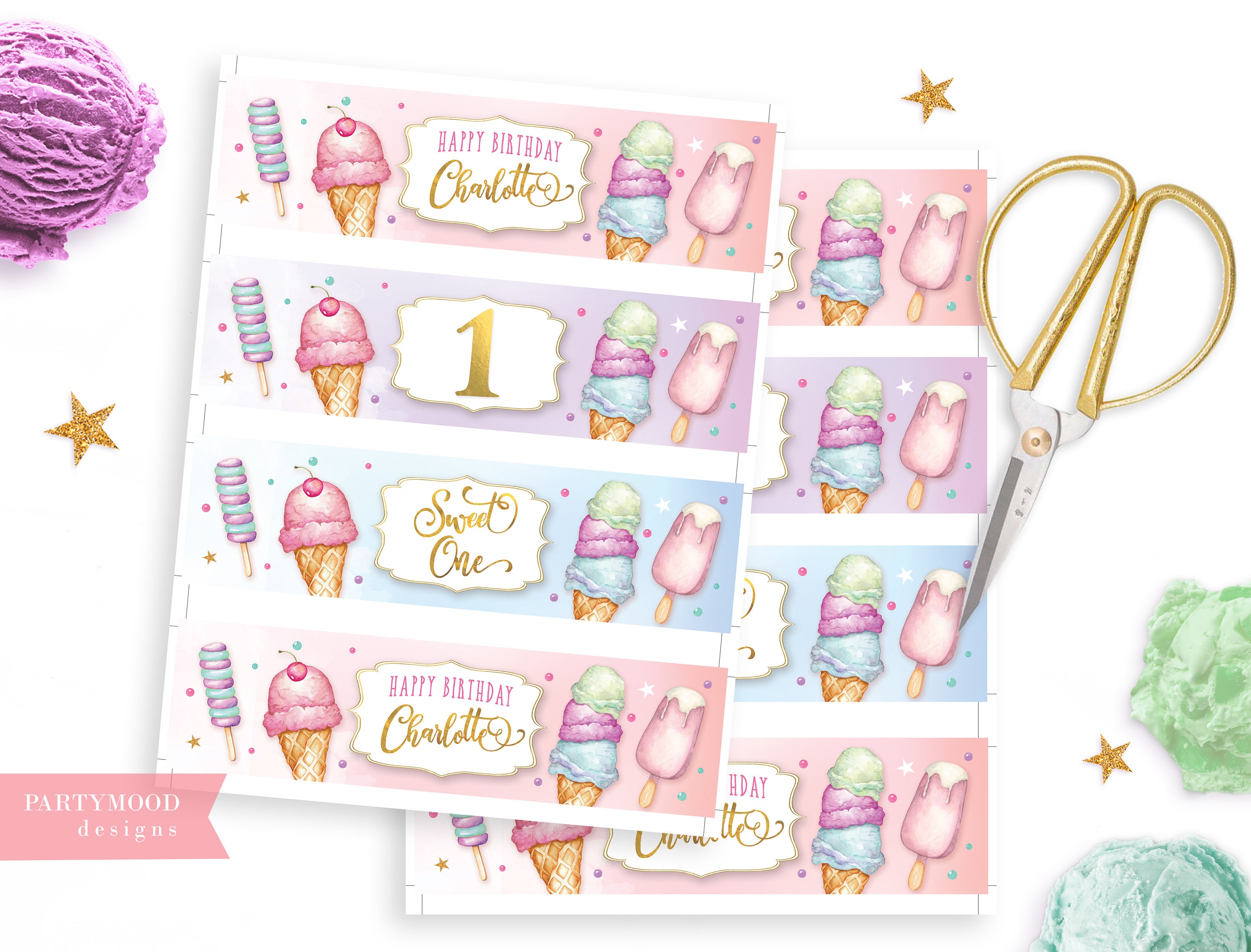 Ice Cream Water Labels Ice Cream Labels Here's the - Etsy