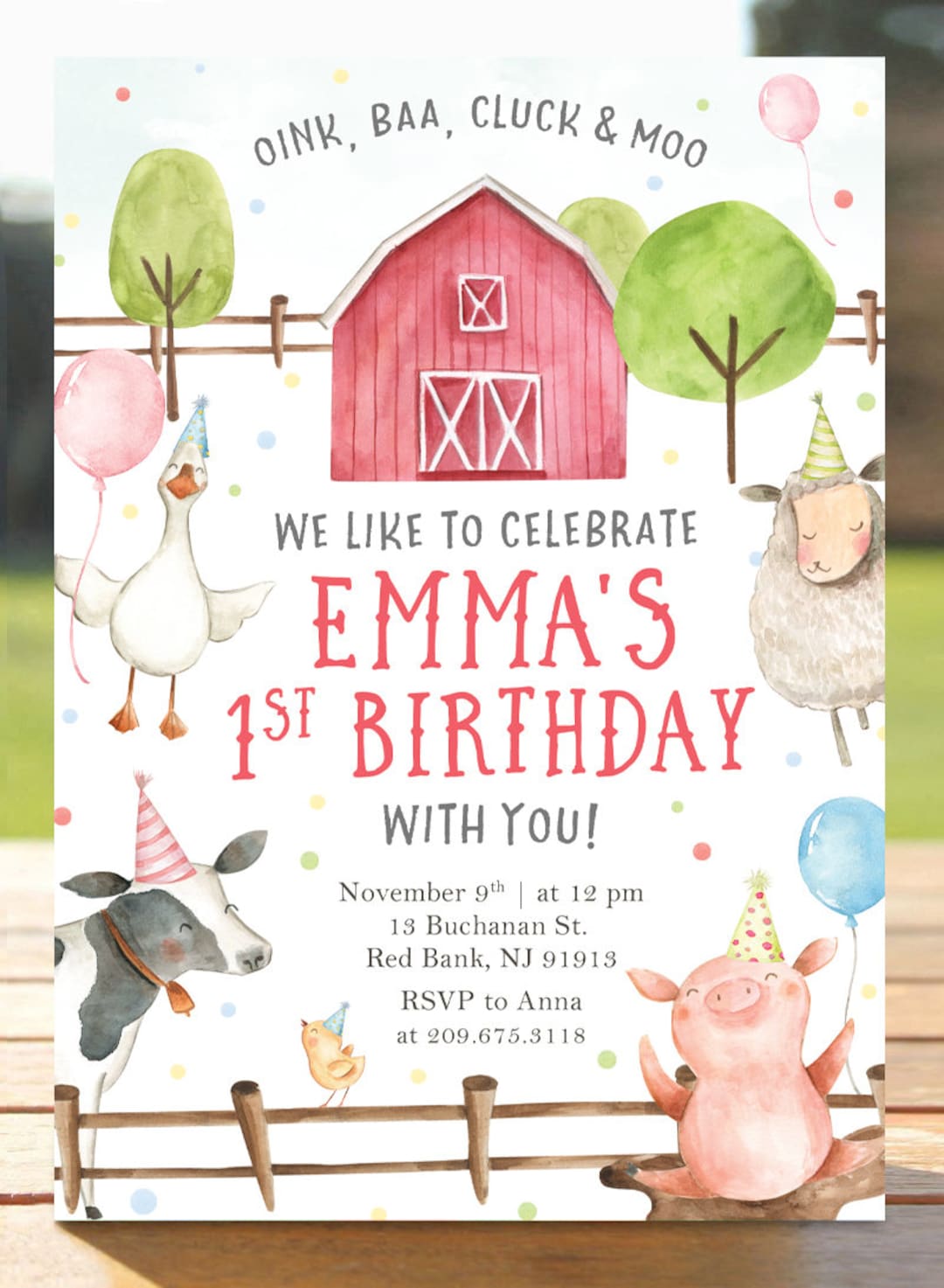 Editable Farm Animals Birthday Invitation, First Birthday Invite, Party ...