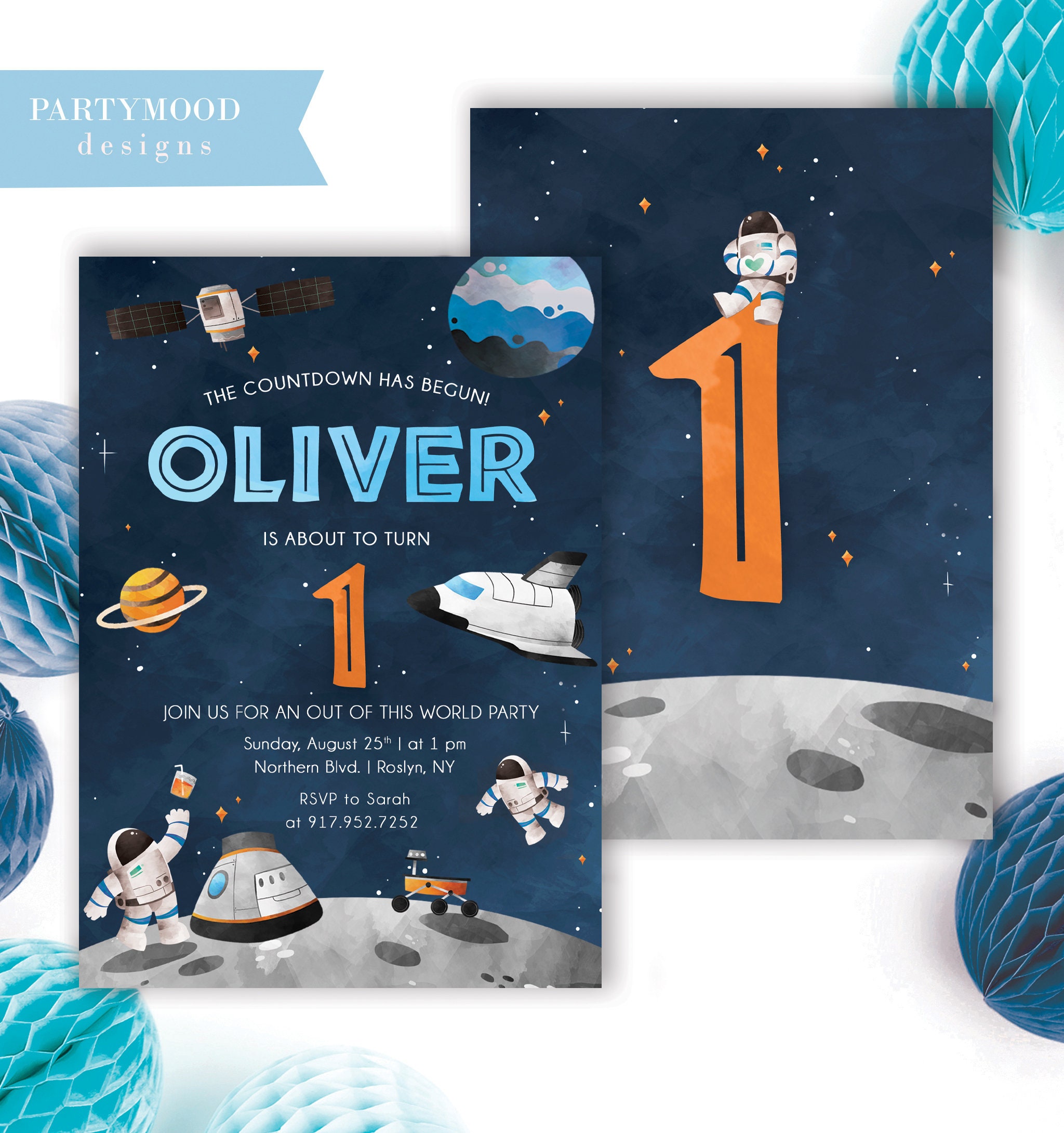 Space Birthday Invitation Outer Space First Birthday Space | Etsy