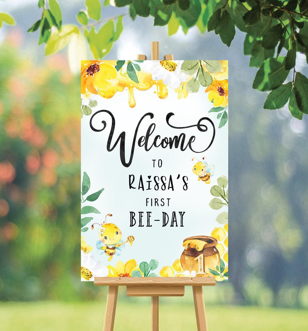 Bee Welcome Sign, Bumble Bee Decor, Little Honey Birthday Party, Bee ...