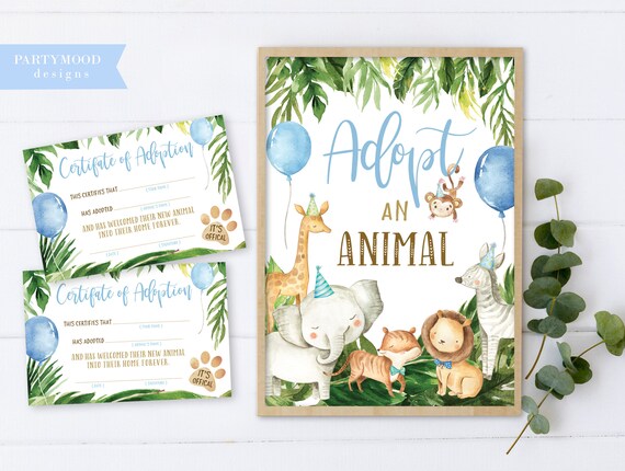 Adopt an Animal Sign Certificate of Adoption Safari Wild one | Etsy