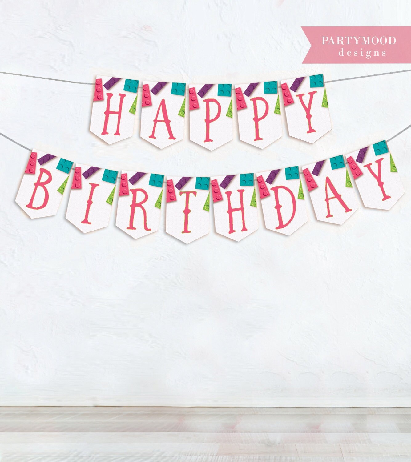 Building Blocks Happy Birthday Banner, HBD Banner Blocks Birthday Party ...